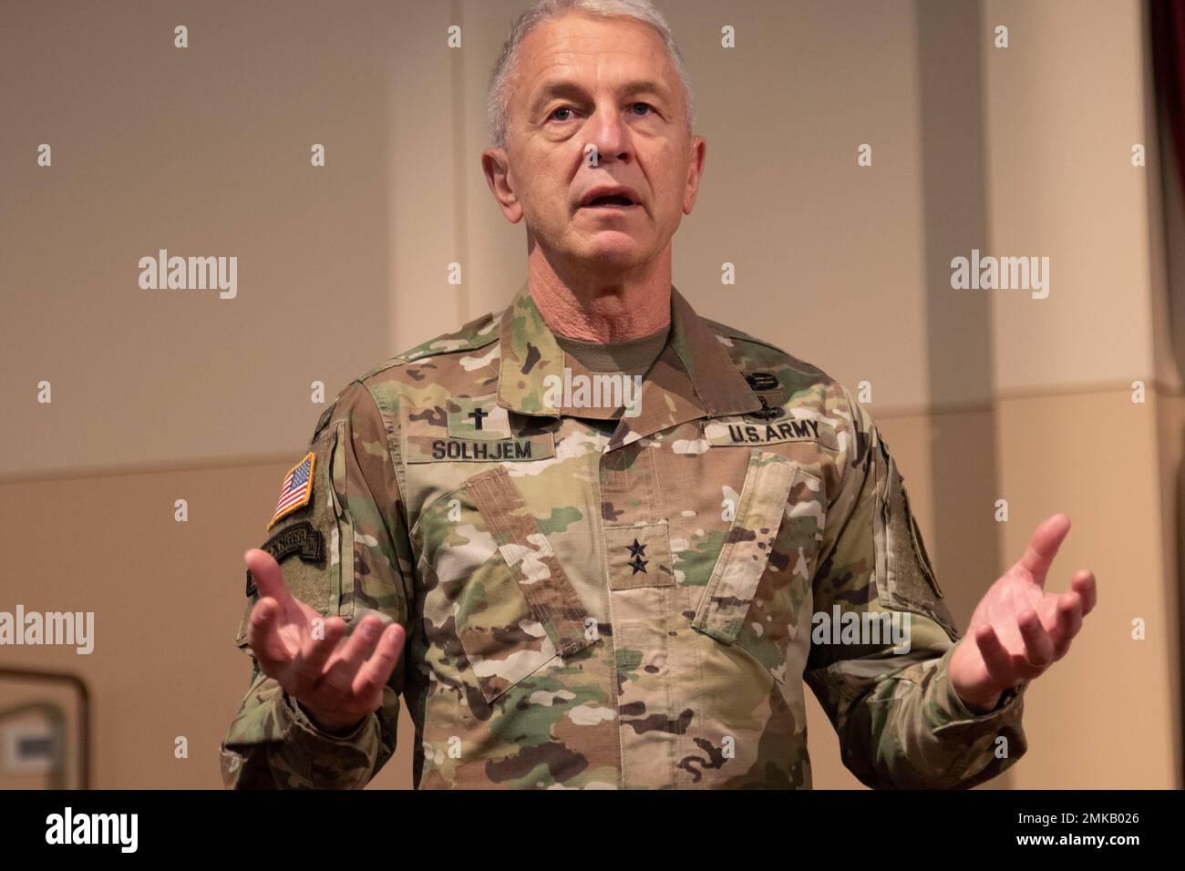 Maj. Gen. Thomas L. Solhjem, U.S. Army chief of chaplains, promotes the ...