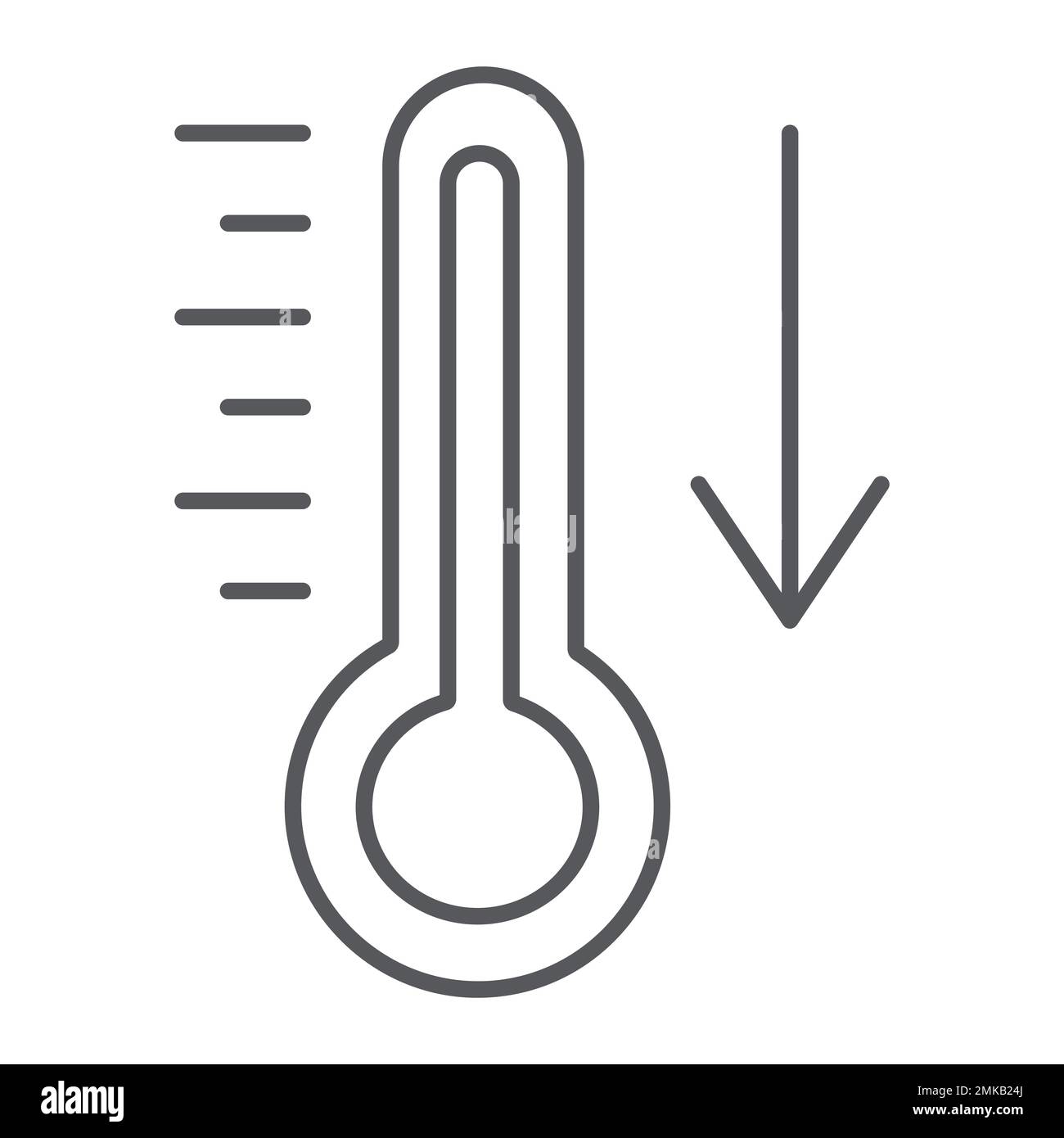 Temperature falling thin line icon, thermometer and forecast, cold ...