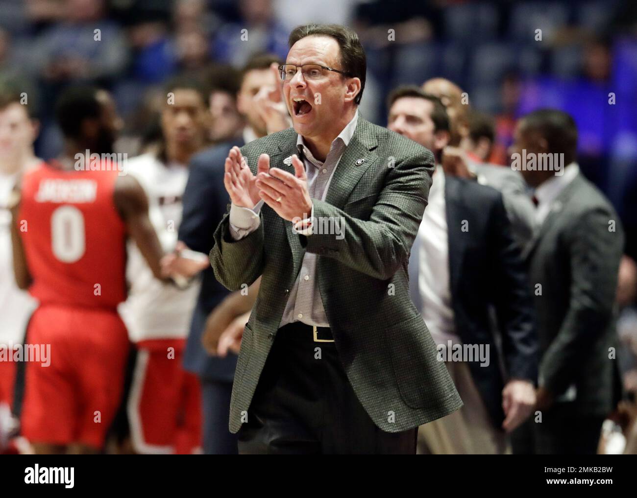 Georgia head coach Tom Crean yells to his players in the first half of ...