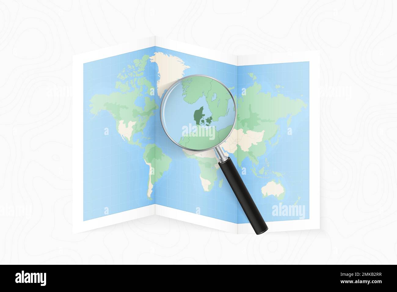 Enlarge Denmark with a magnifying glass on a folded map of the world. Vector paper map Stock ...