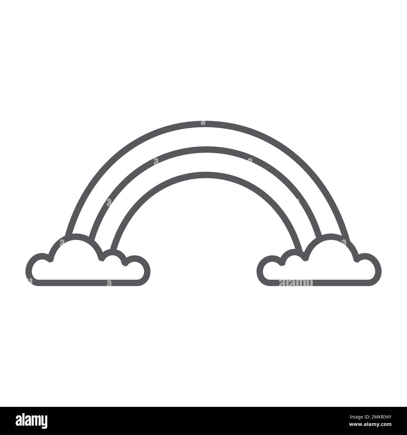 Rainbow thin line icon, weather and climate, rainbow on clouds sign ...
