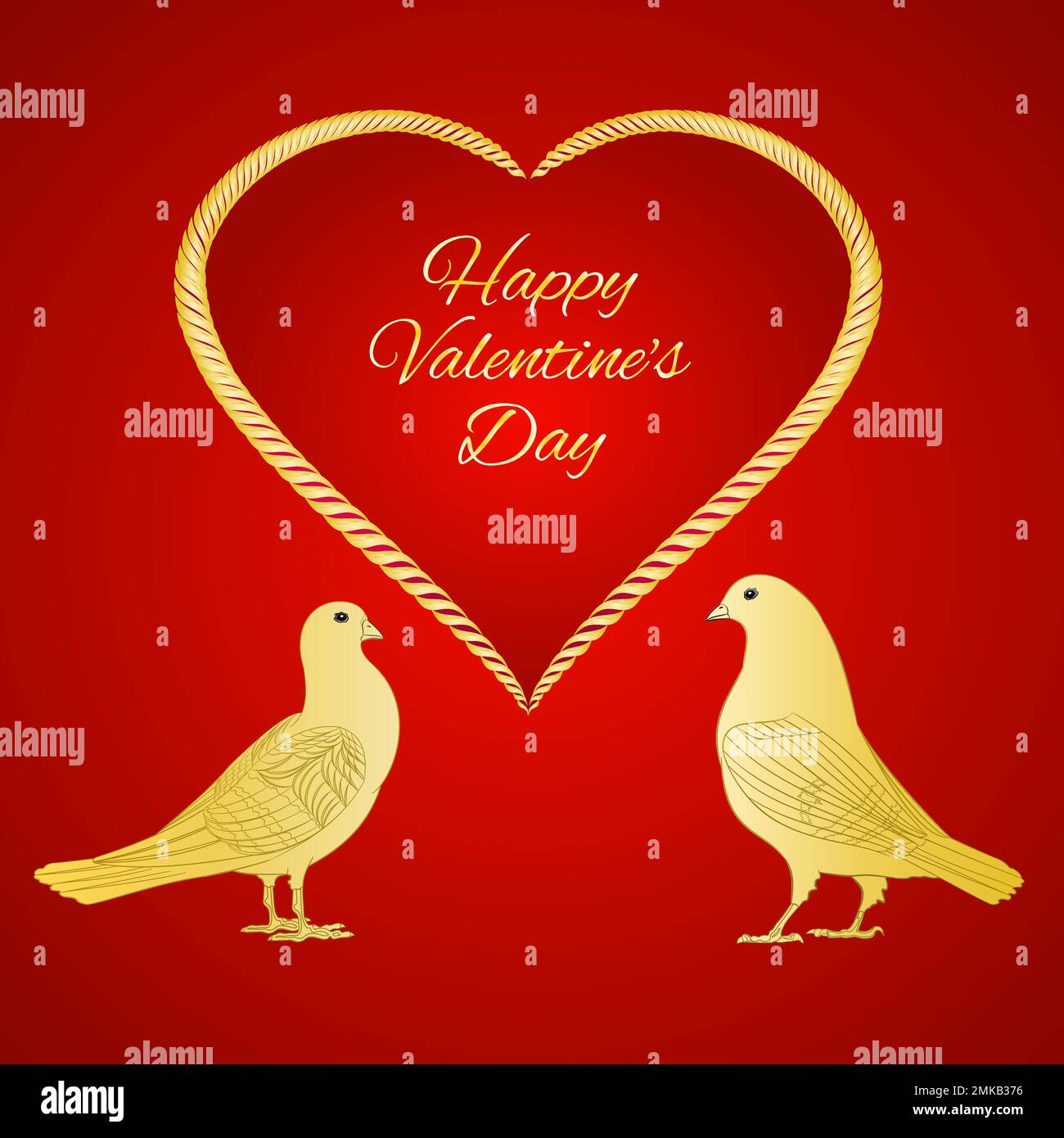 Golden birds Pigeons and heart valentines place for text red background ...