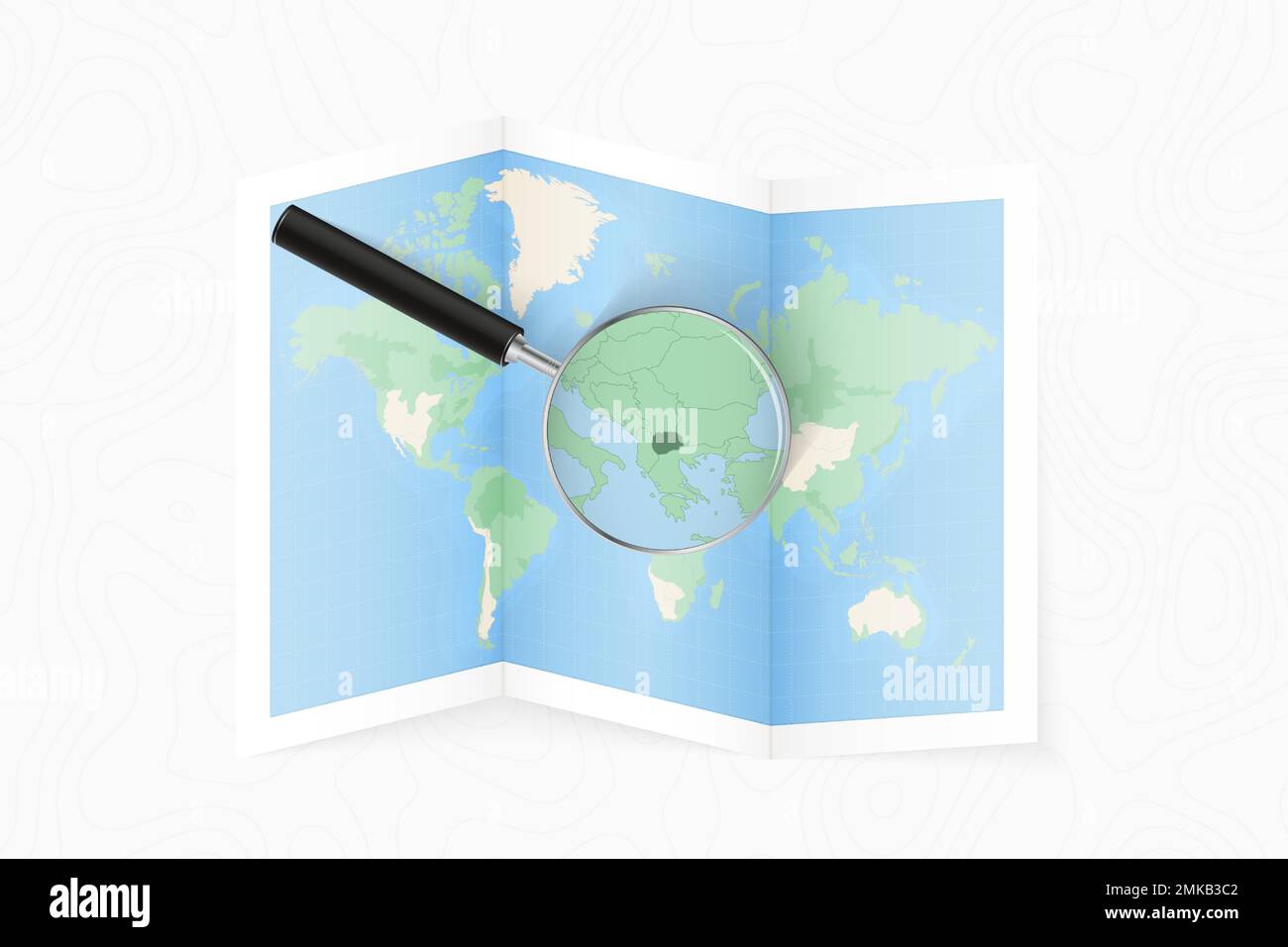 Enlarge Macedonia with a magnifying glass on a folded map of the world ...