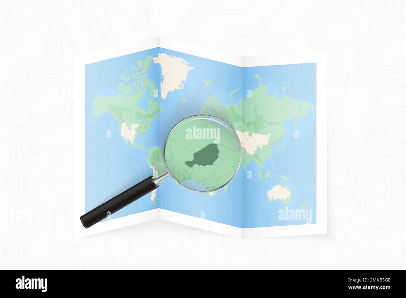 Enlarge Niger with a magnifying glass on a folded map of the world ...