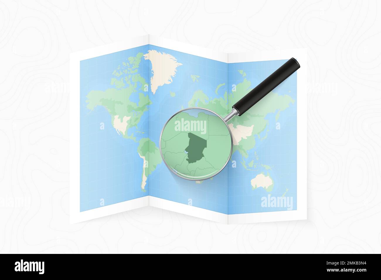 Enlarge Chad with a magnifying glass on a folded map of the world. Vector paper map Stock Vector ...