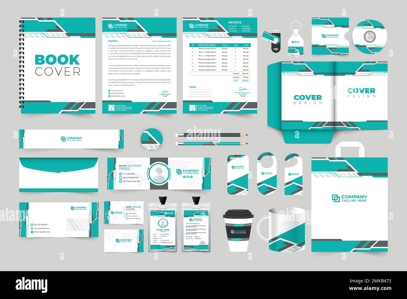 Abstract book cover, invoice, letterhead, and box cover design with ...