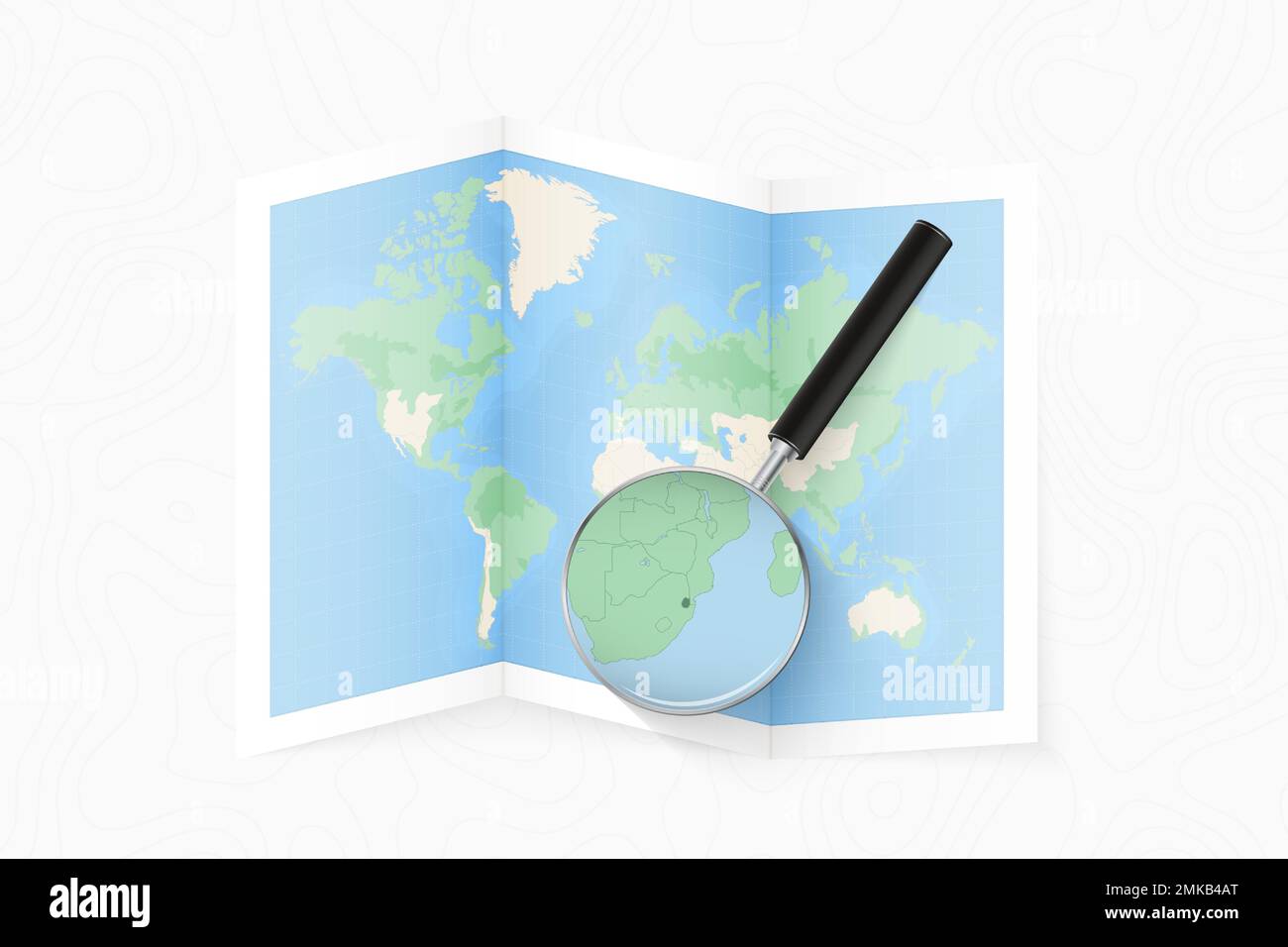 Enlarge Swaziland with a magnifying glass on a folded map of the world ...