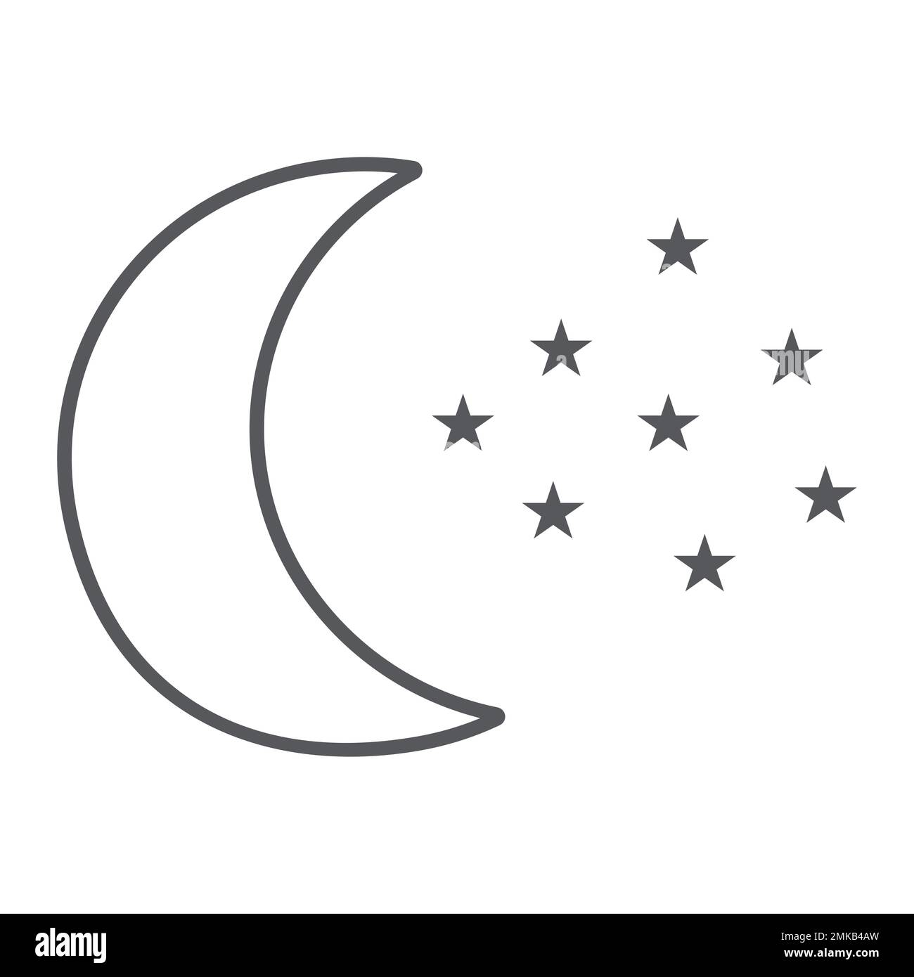 Moon and stars thin line icon, night and forecast, night sky sign ...