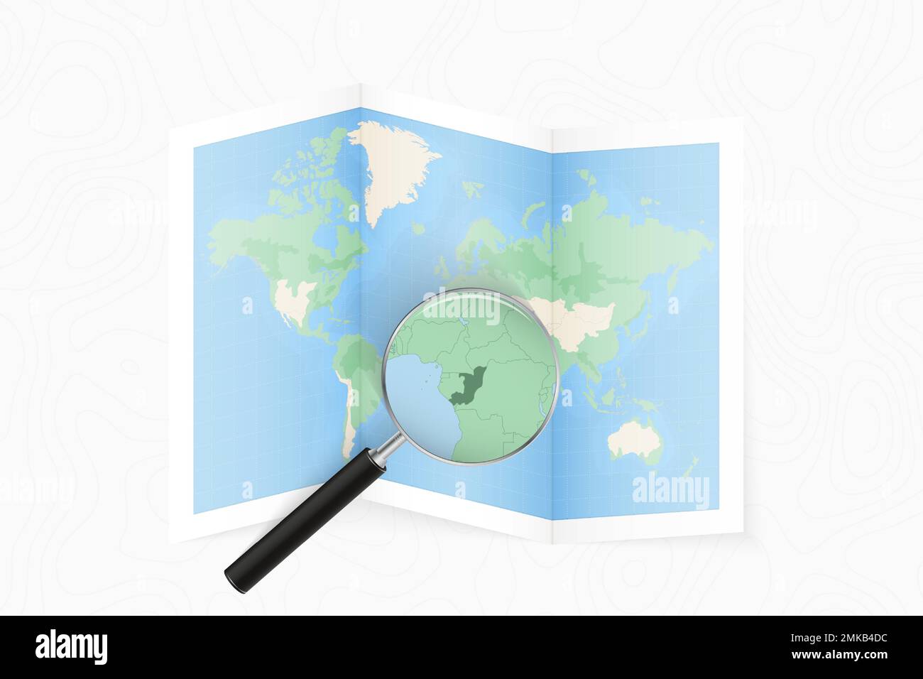 Enlarge Congo with a magnifying glass on a folded map of the world. Vector paper map Stock ...