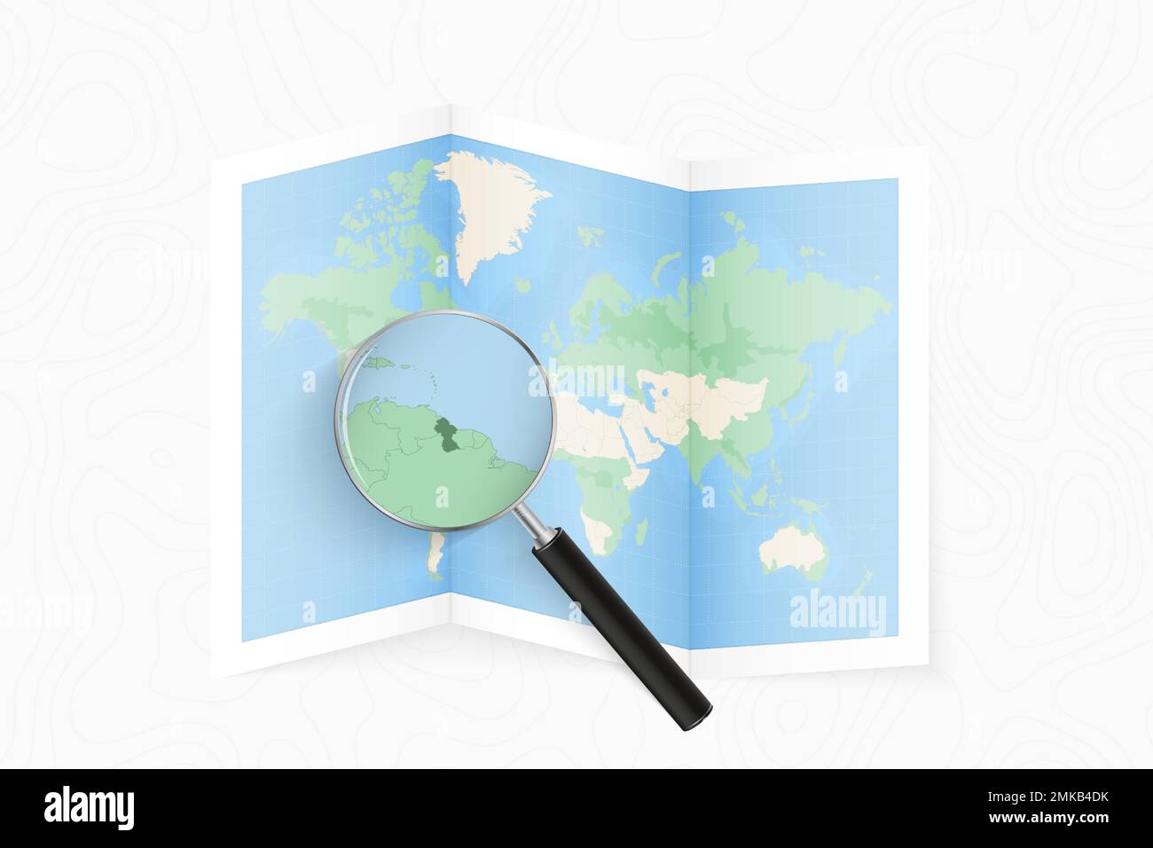 Enlarge Guyana with a magnifying glass on a folded map of the world. Vector paper map Stock ...