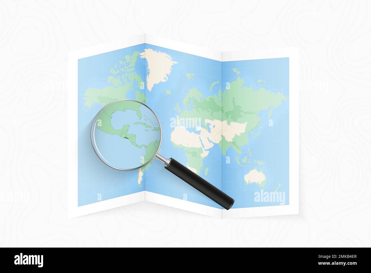 Enlarge El Salvador with a magnifying glass on a folded map of the world. Vector paper map Stock ...