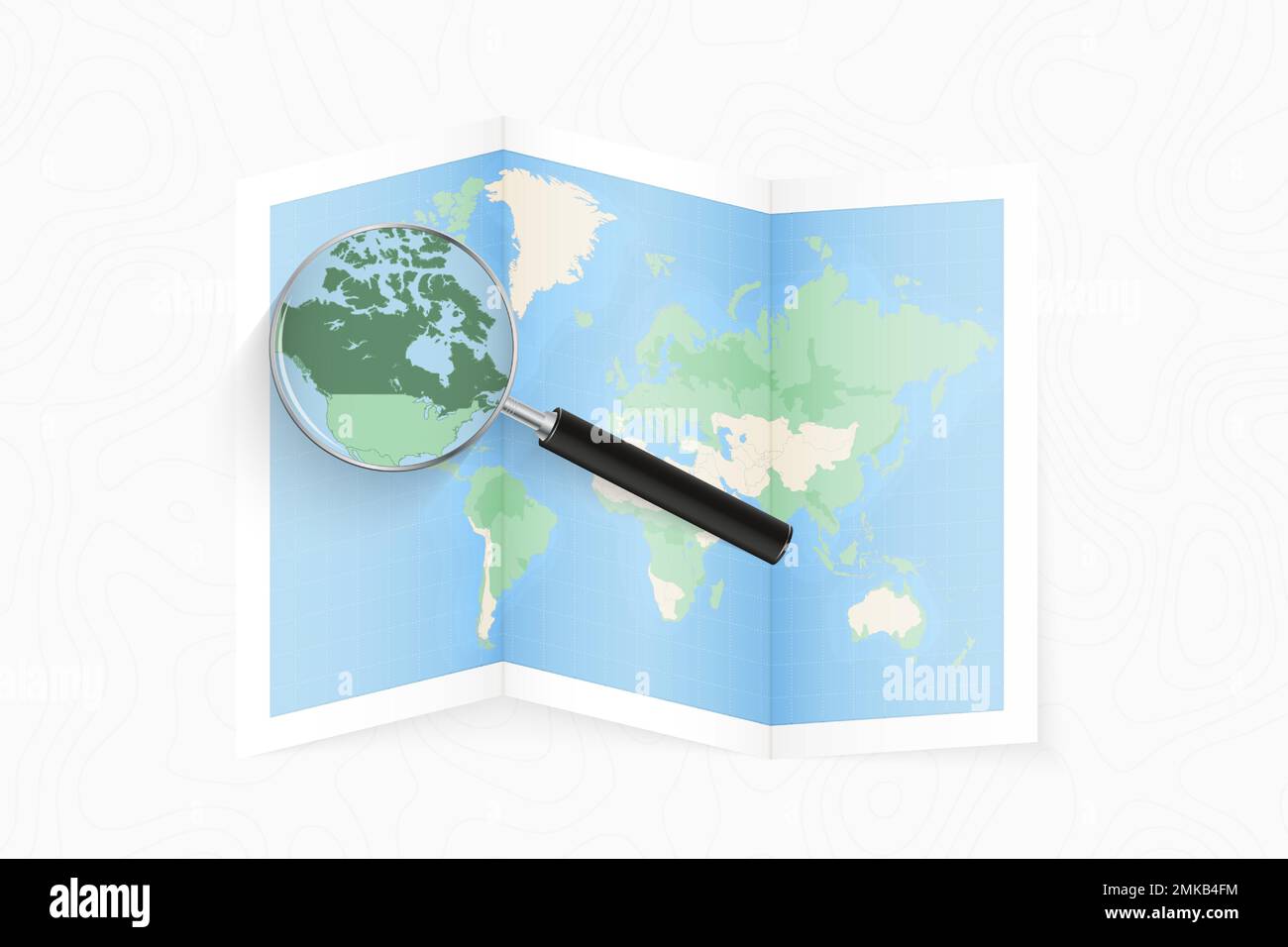 Enlarge Canada with a magnifying glass on a folded map of the world. Vector paper map Stock ...