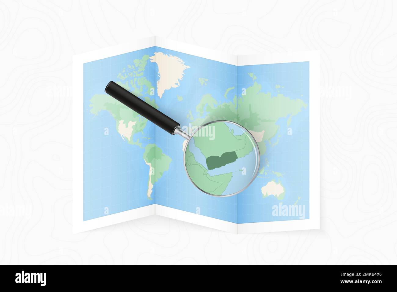 Enlarge Yemen with a magnifying glass on a folded map of the world. Vector paper map Stock ...