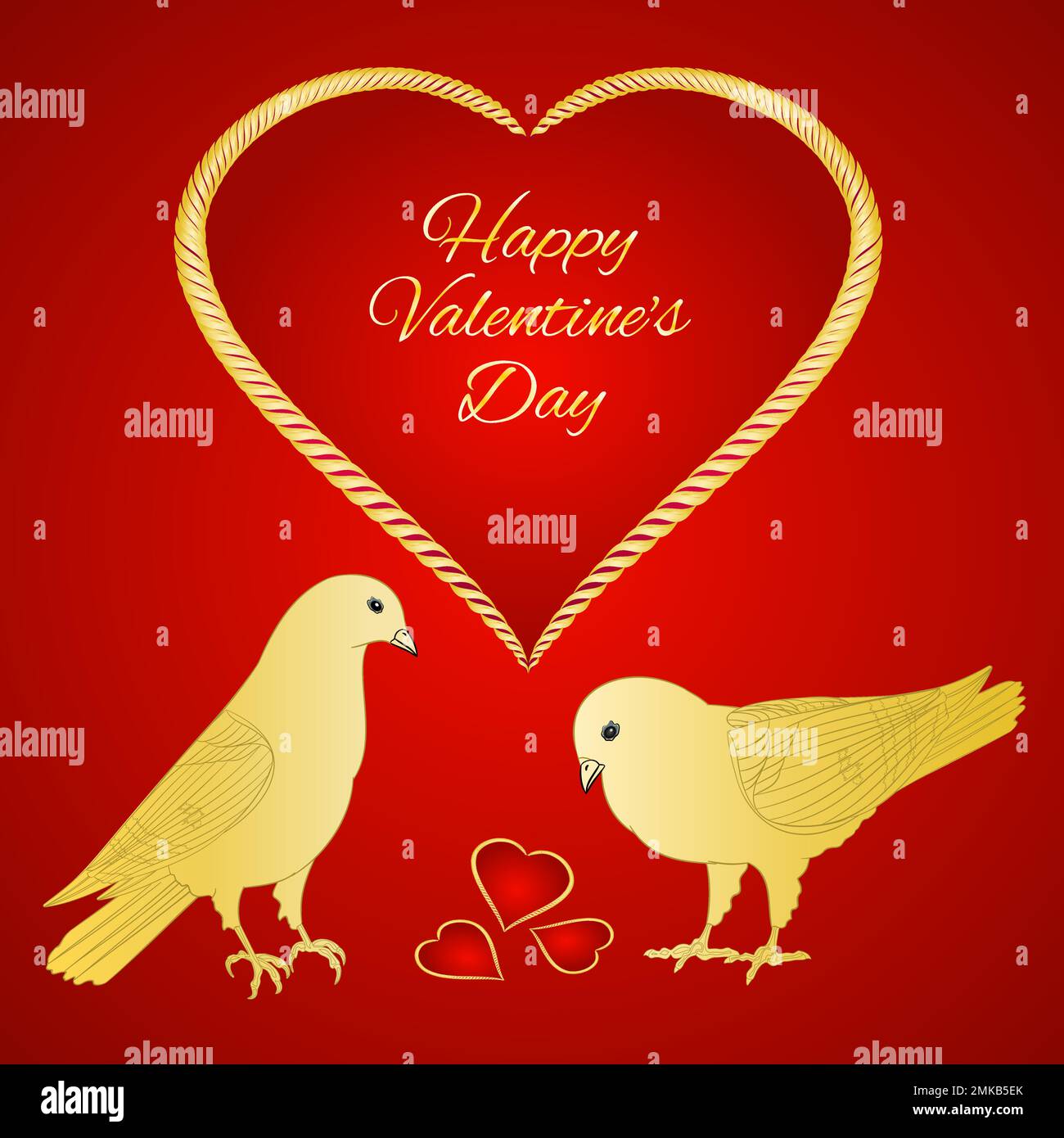 Golden birds Pigeons and heart valentines place for text red background ...
