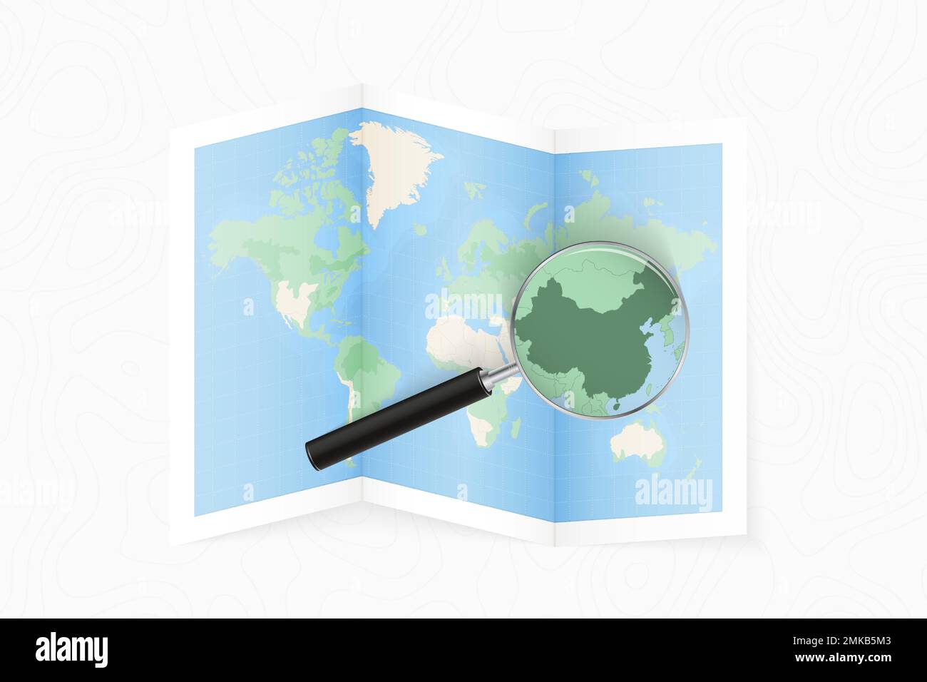 Enlarge China with a magnifying glass on a folded map of the world ...