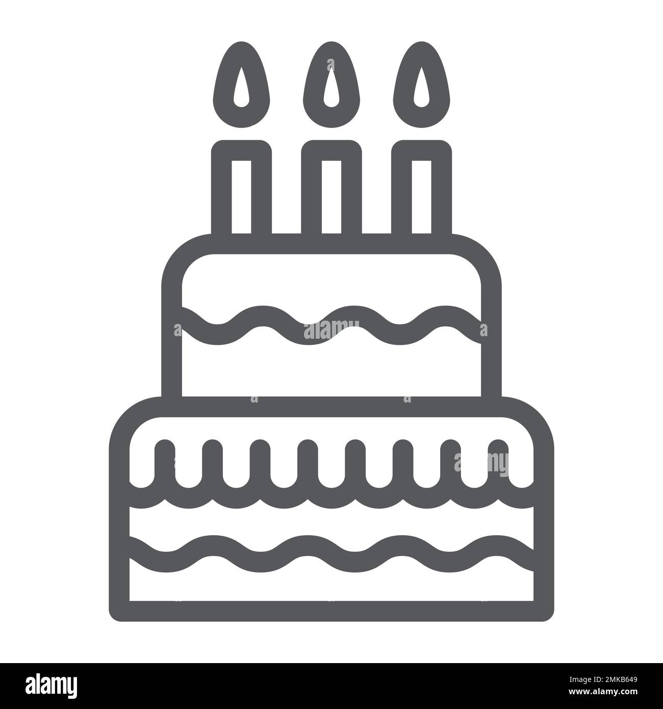Cake with candles line icon, food and sweets, birthday cake sign ...