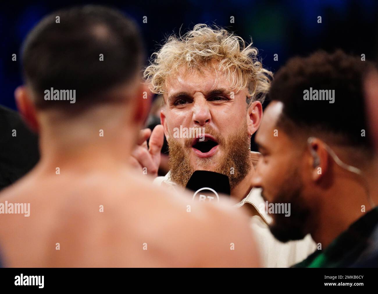 Jake Paul and Tommy Fury face off in the ring at the OVO Arena Wembley, London. Picture date ...