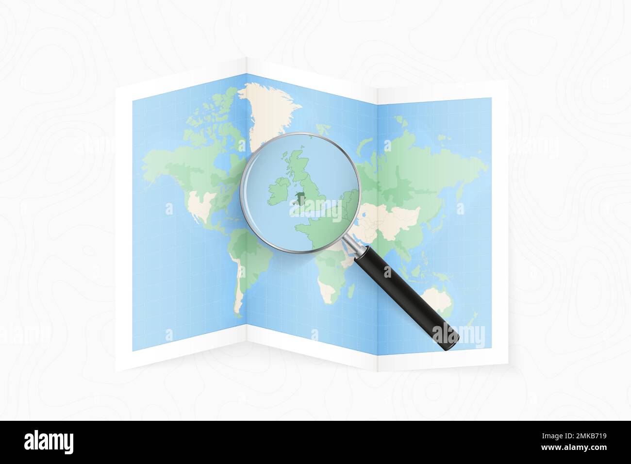 Enlarge Wales with a magnifying glass on a folded map of the world. Vector paper map Stock ...
