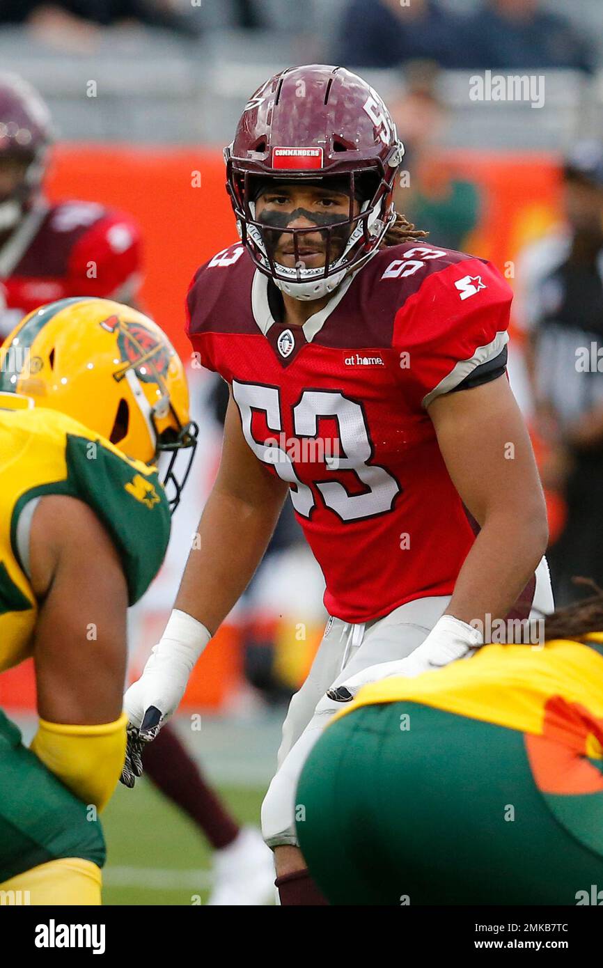 San Antonio Commanders linebacker Austin Larkin (53) during an AAF ...