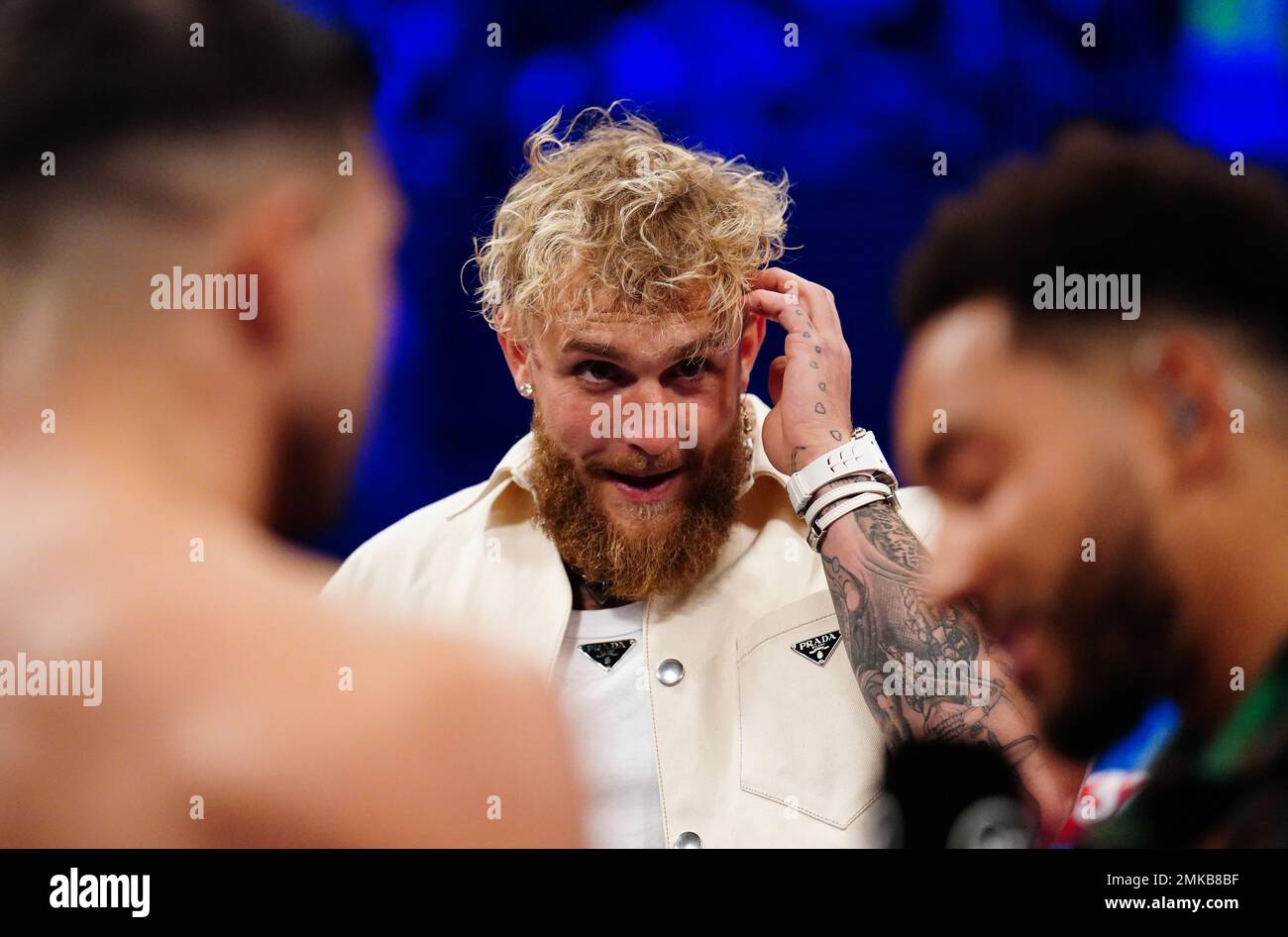 Jake Paul during a face-off with Tommy Fury in the ring at the OVO ...