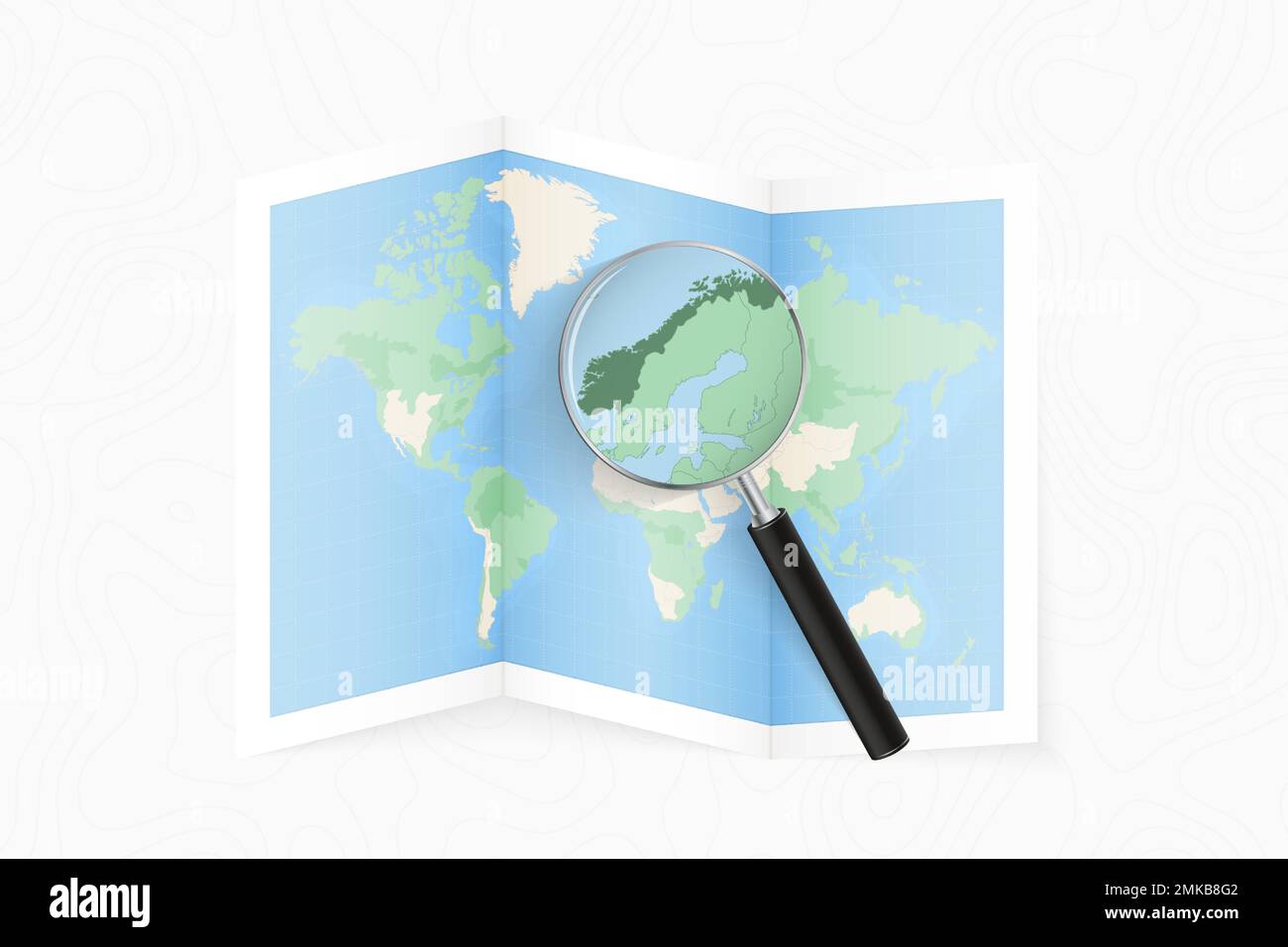 Enlarge Norway with a magnifying glass on a folded map of the world. Vector paper map Stock ...