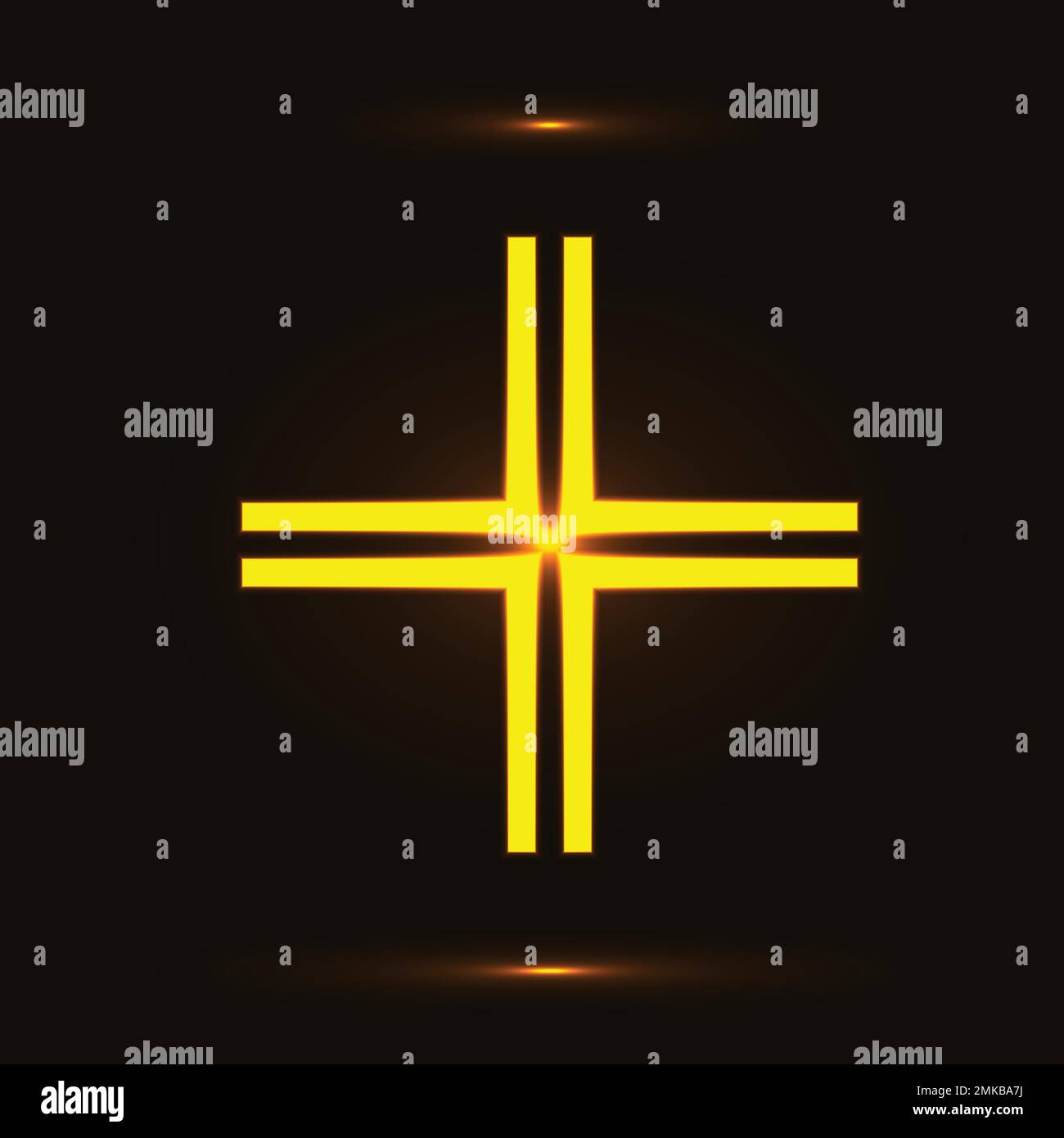 Golden Gamma cross symbol over black background. Glowing cross icon ...