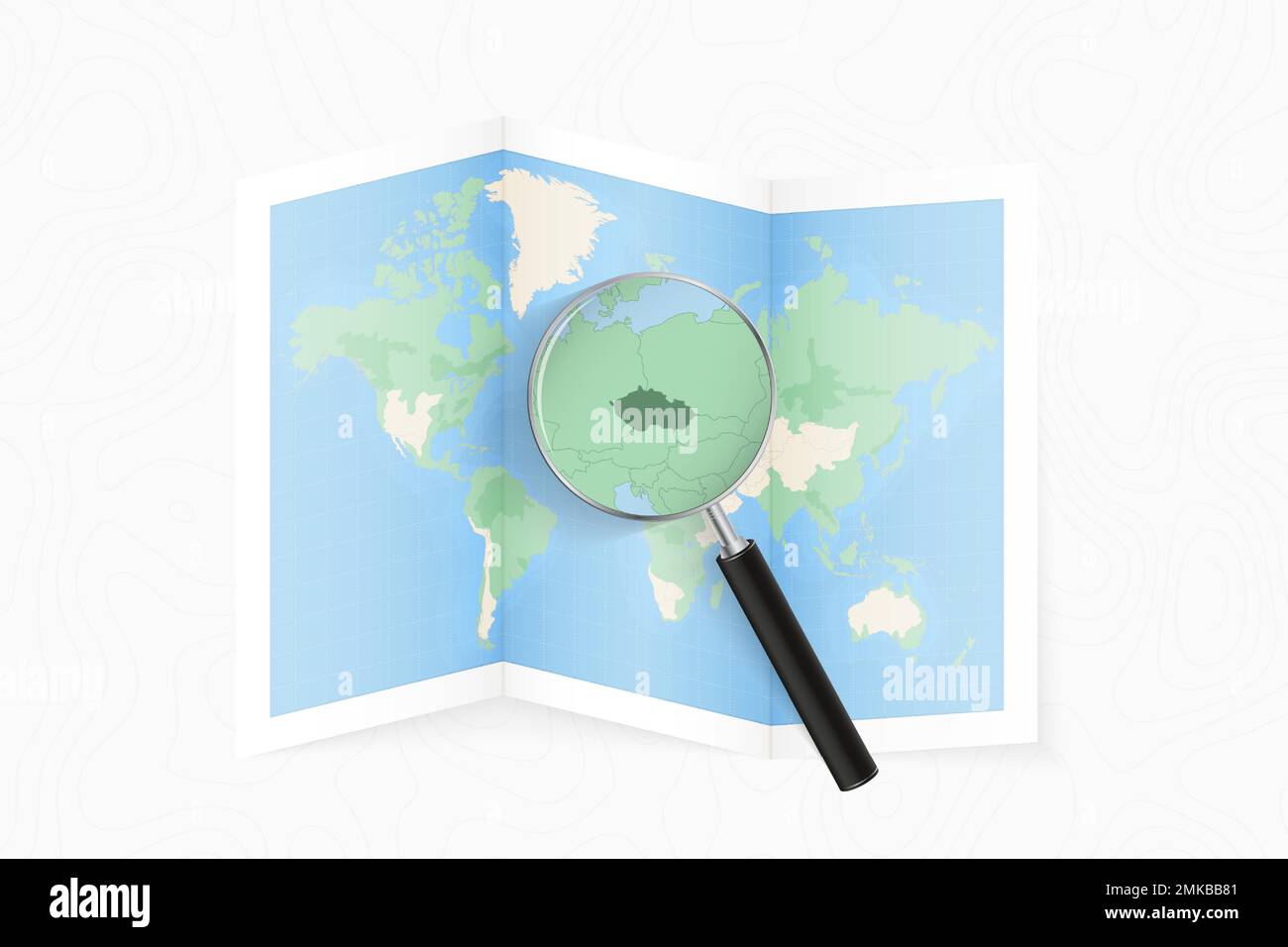 Enlarge Czech Republic with a magnifying glass on a folded map of the ...
