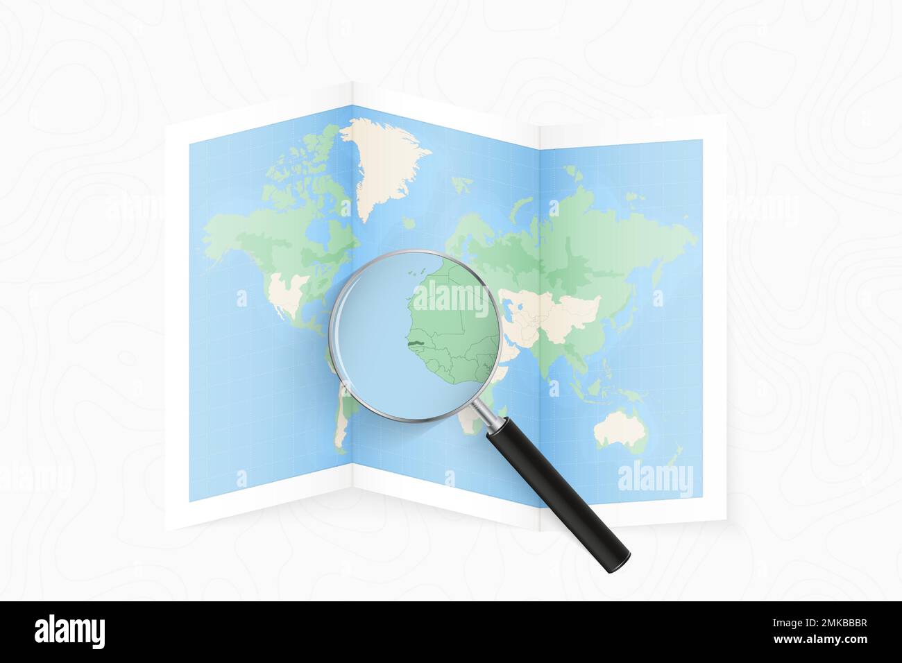 Enlarge Gambia with a magnifying glass on a folded map of the world. Vector paper map Stock ...