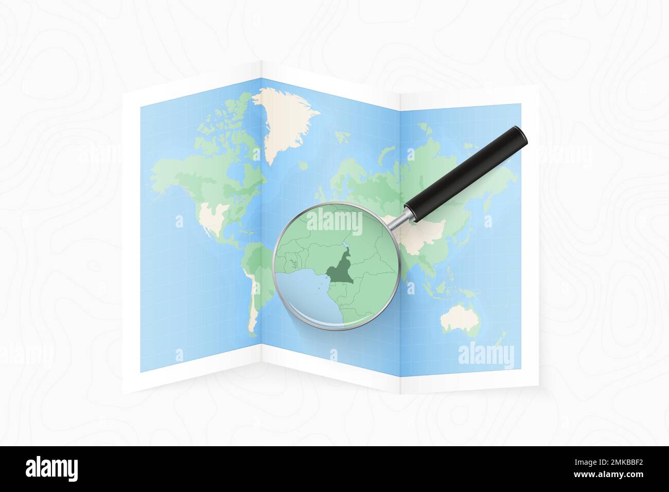 Enlarge Cameroon with a magnifying glass on a folded map of the world. Vector paper map Stock ...
