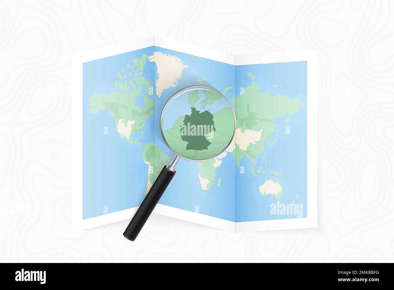 Enlarge Germany with a magnifying glass on a folded map of the world. Vector paper map Stock ...