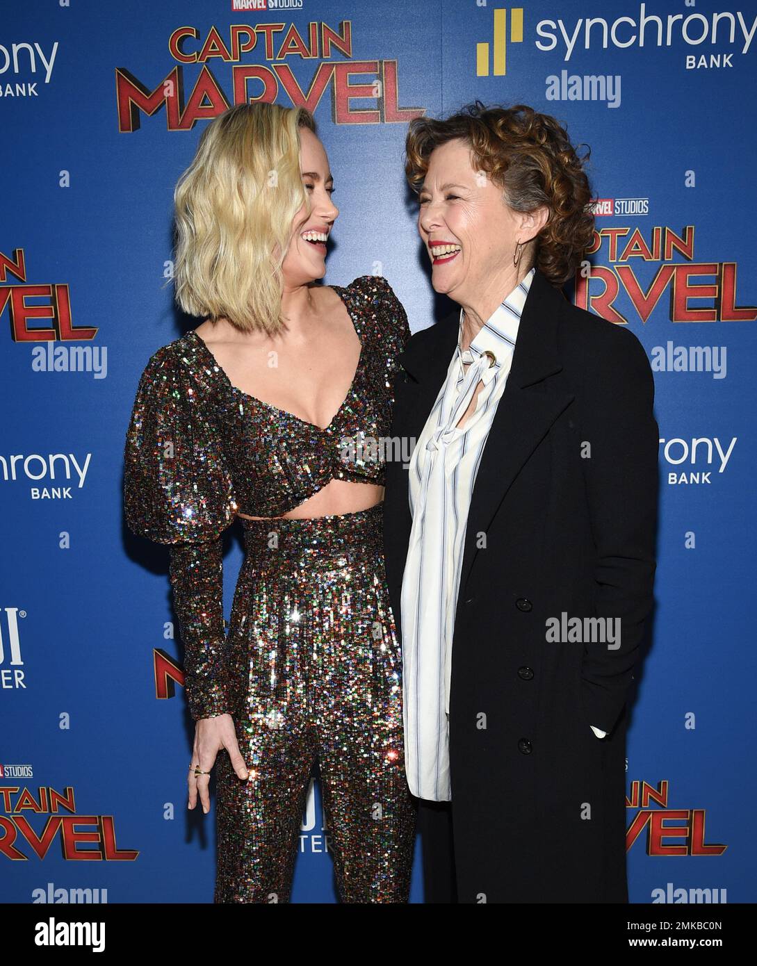 Actors Brie Larson, left, and Annette Bening pose together at a special ...