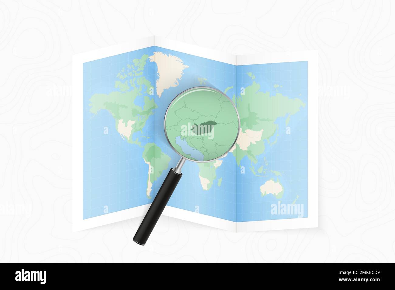 Enlarge Hungary with a magnifying glass on a folded map of the world. Vector paper map Stock ...