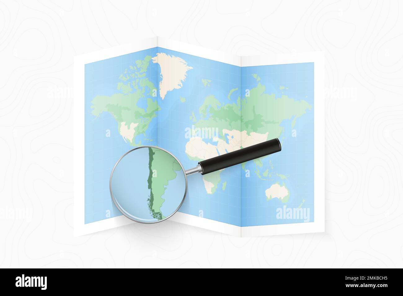 Enlarge Chile with a magnifying glass on a folded map of the world. Vector paper map Stock ...