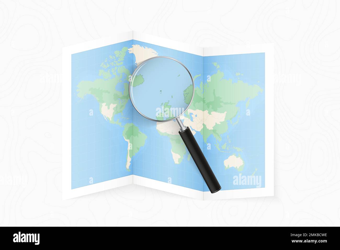 Enlarge Faroe Islands with a magnifying glass on a folded map of the ...