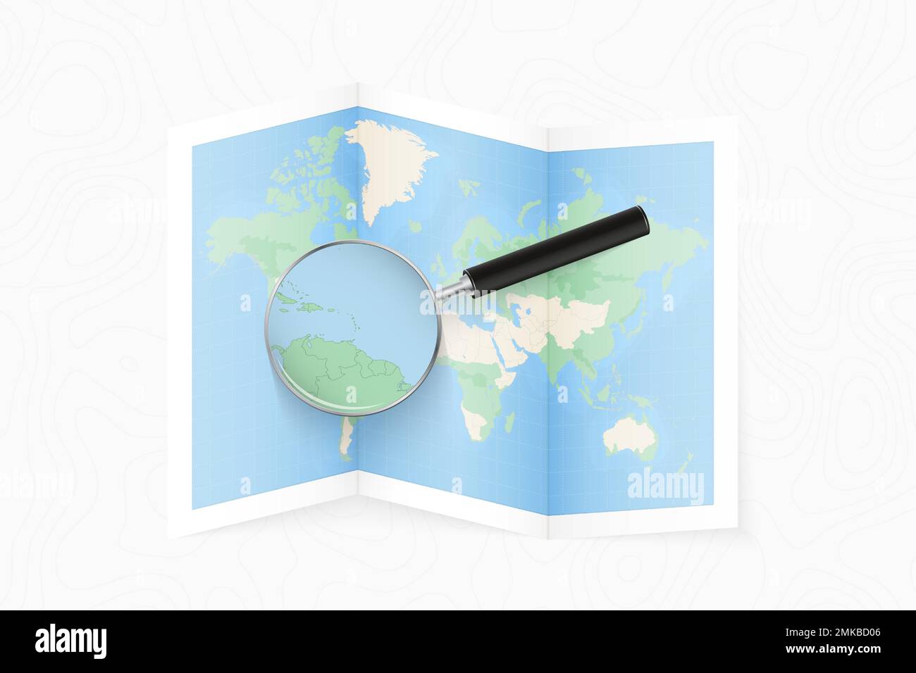 Enlarge Grenada with a magnifying glass on a folded map of the world. Vector paper map Stock ...