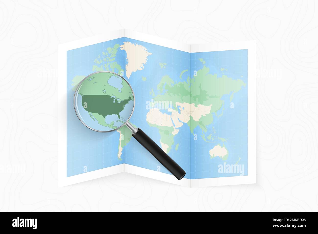 Enlarge USA with a magnifying glass on a folded map of the world. Vector paper map Stock Vector ...