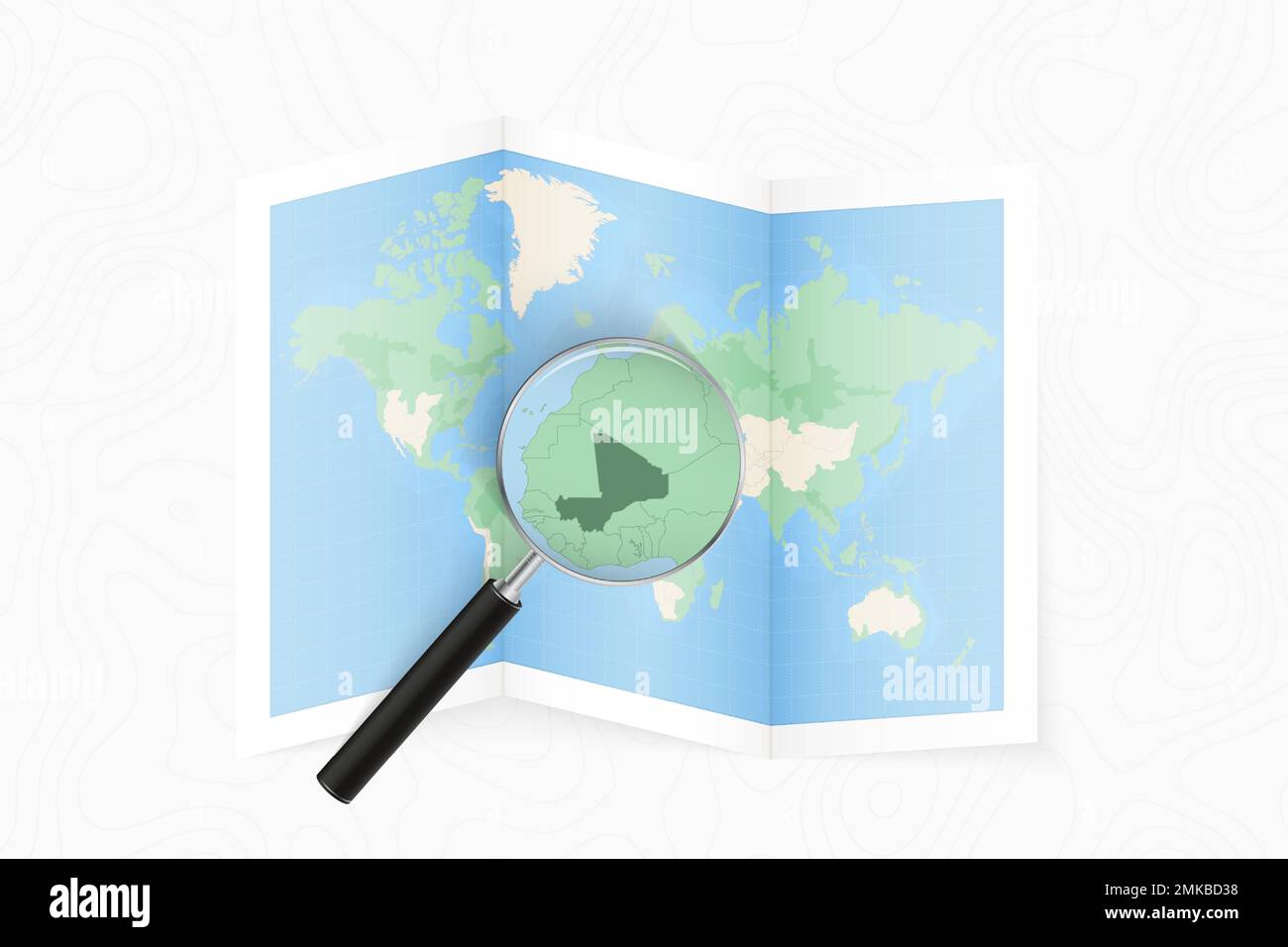 Enlarge Mali with a magnifying glass on a folded map of the world. Vector paper map Stock Vector ...