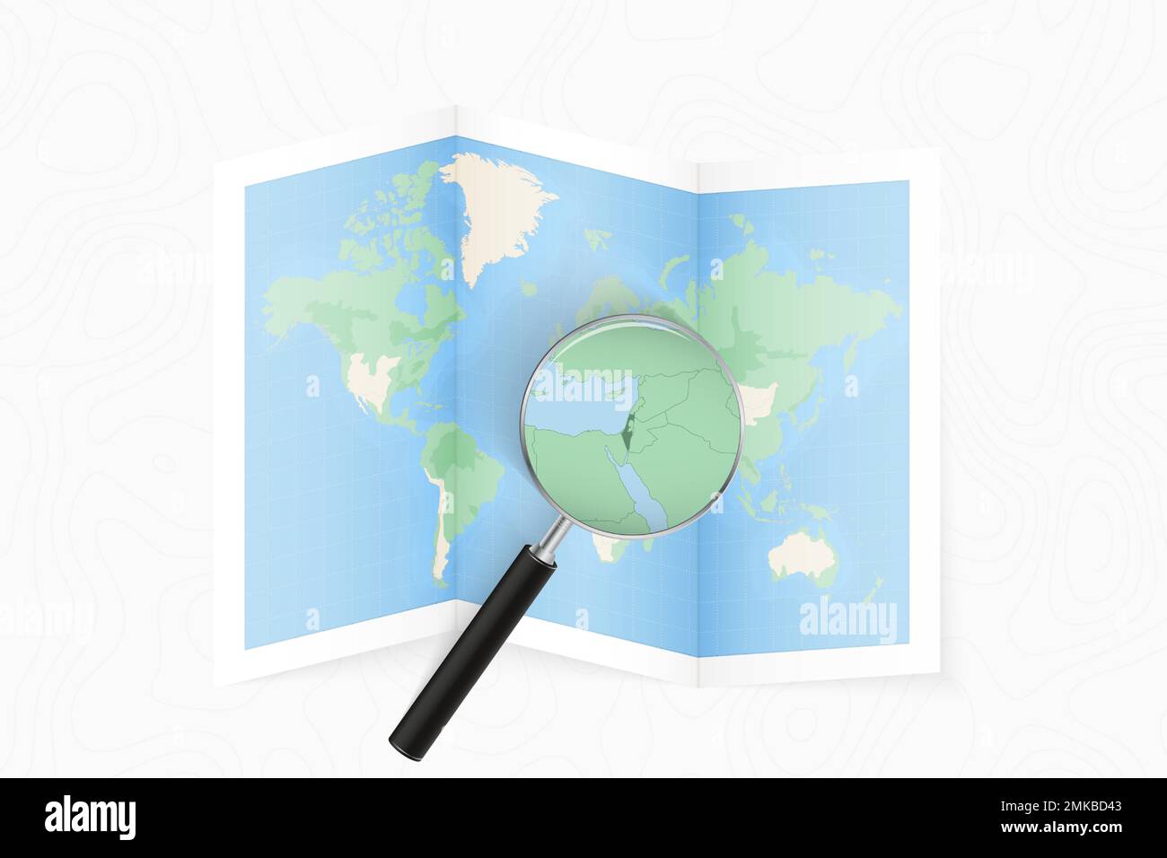 Enlarge Israel with a magnifying glass on a folded map of the world ...