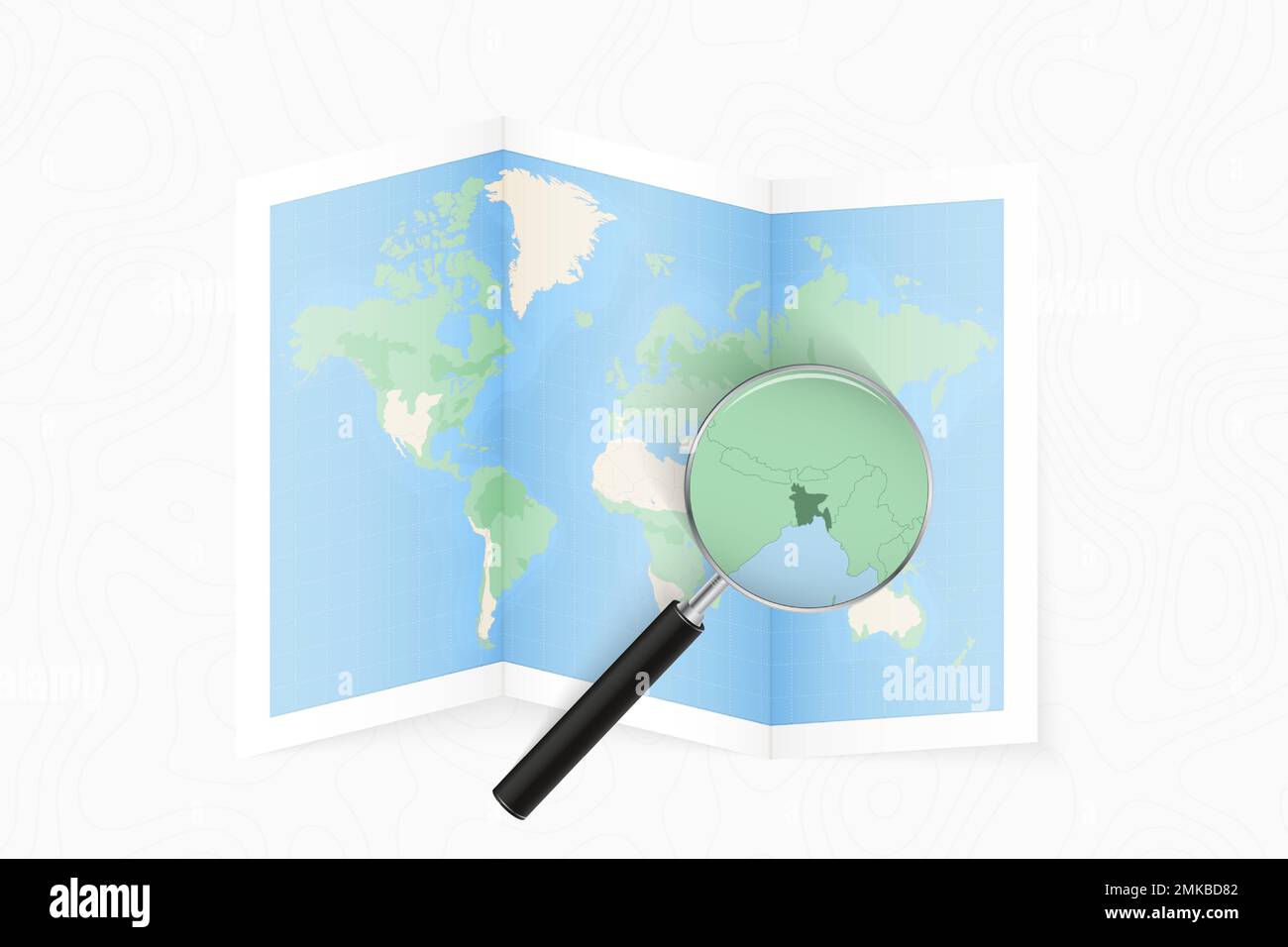 Enlarge Bangladesh with a magnifying glass on a folded map of the world ...