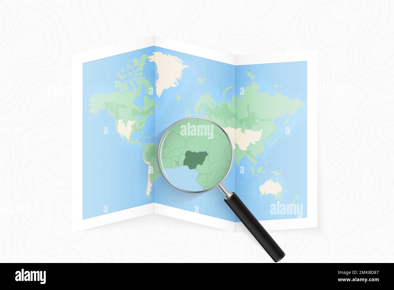 Enlarge Nigeria with a magnifying glass on a folded map of the world. Vector paper map Stock ...