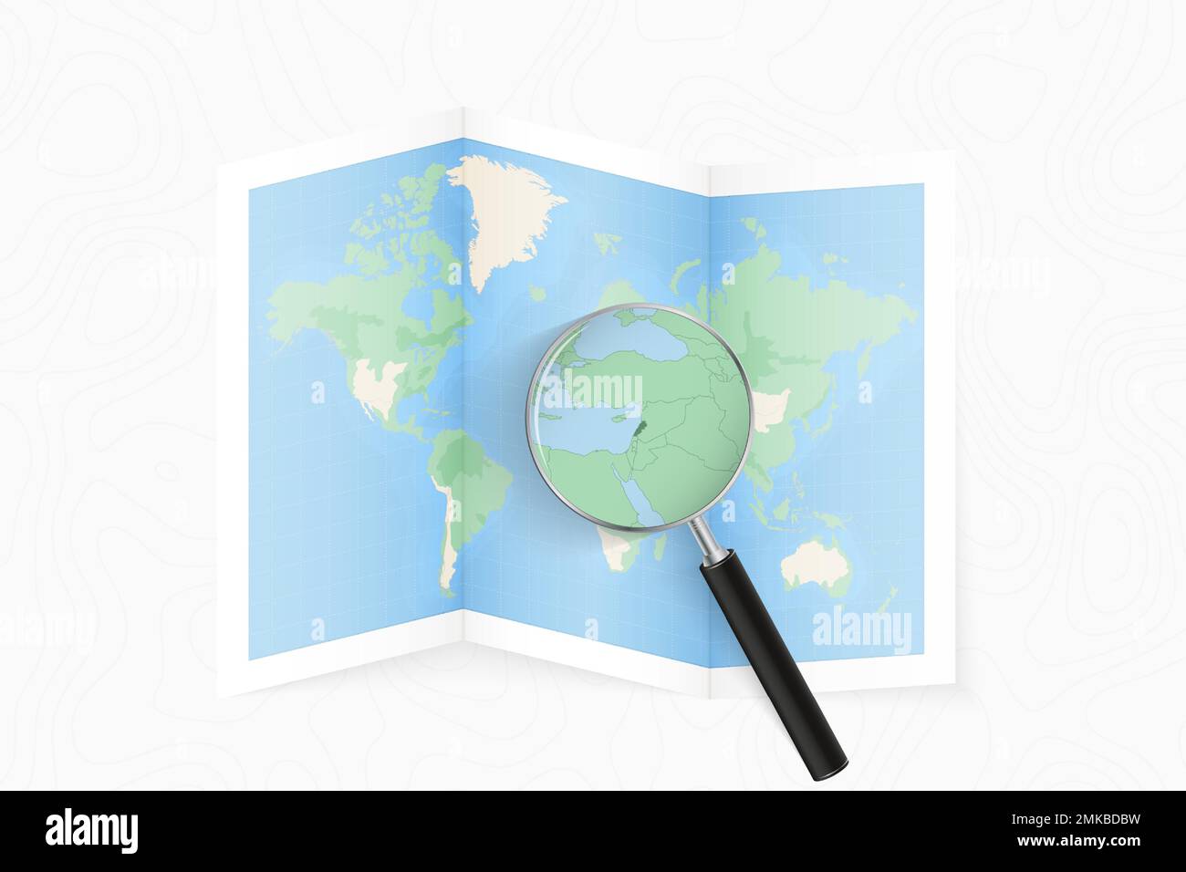 Enlarge Lebanon with a magnifying glass on a folded map of the world. Vector paper map Stock ...