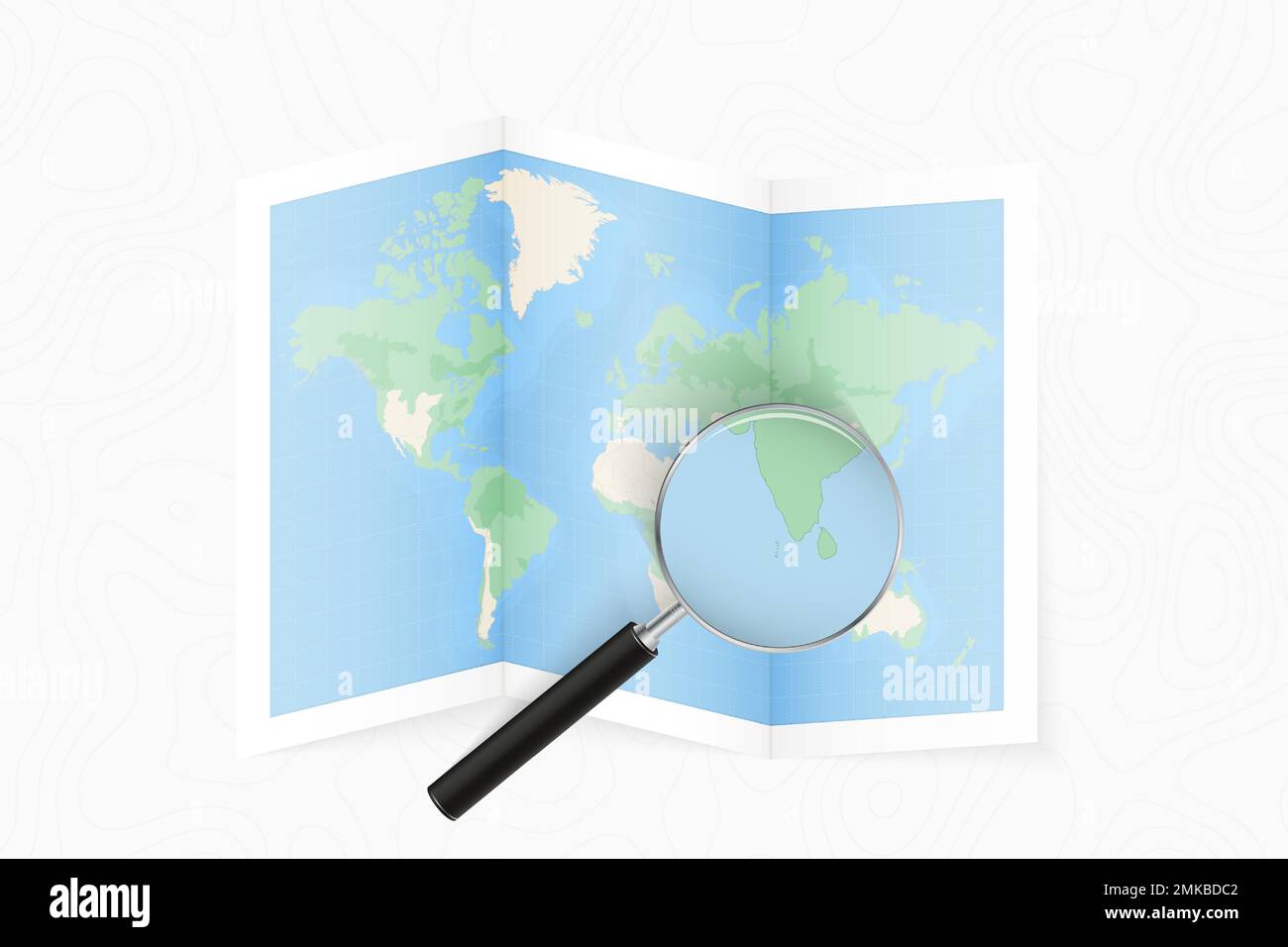 Enlarge Maldives with a magnifying glass on a folded map of the world. Vector paper map Stock ...
