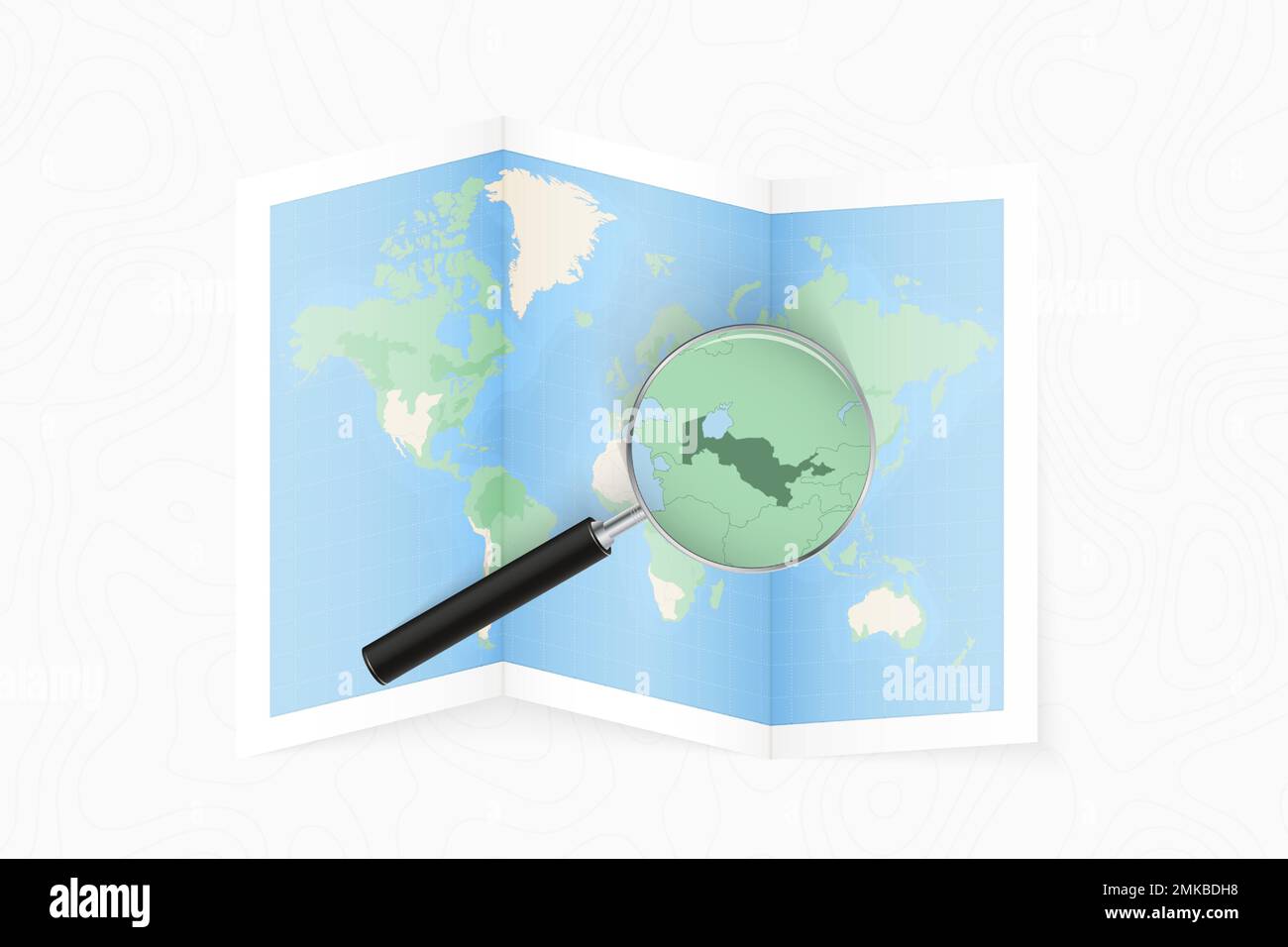Enlarge Uzbekistan with a magnifying glass on a folded map of the world. Vector paper map Stock ...