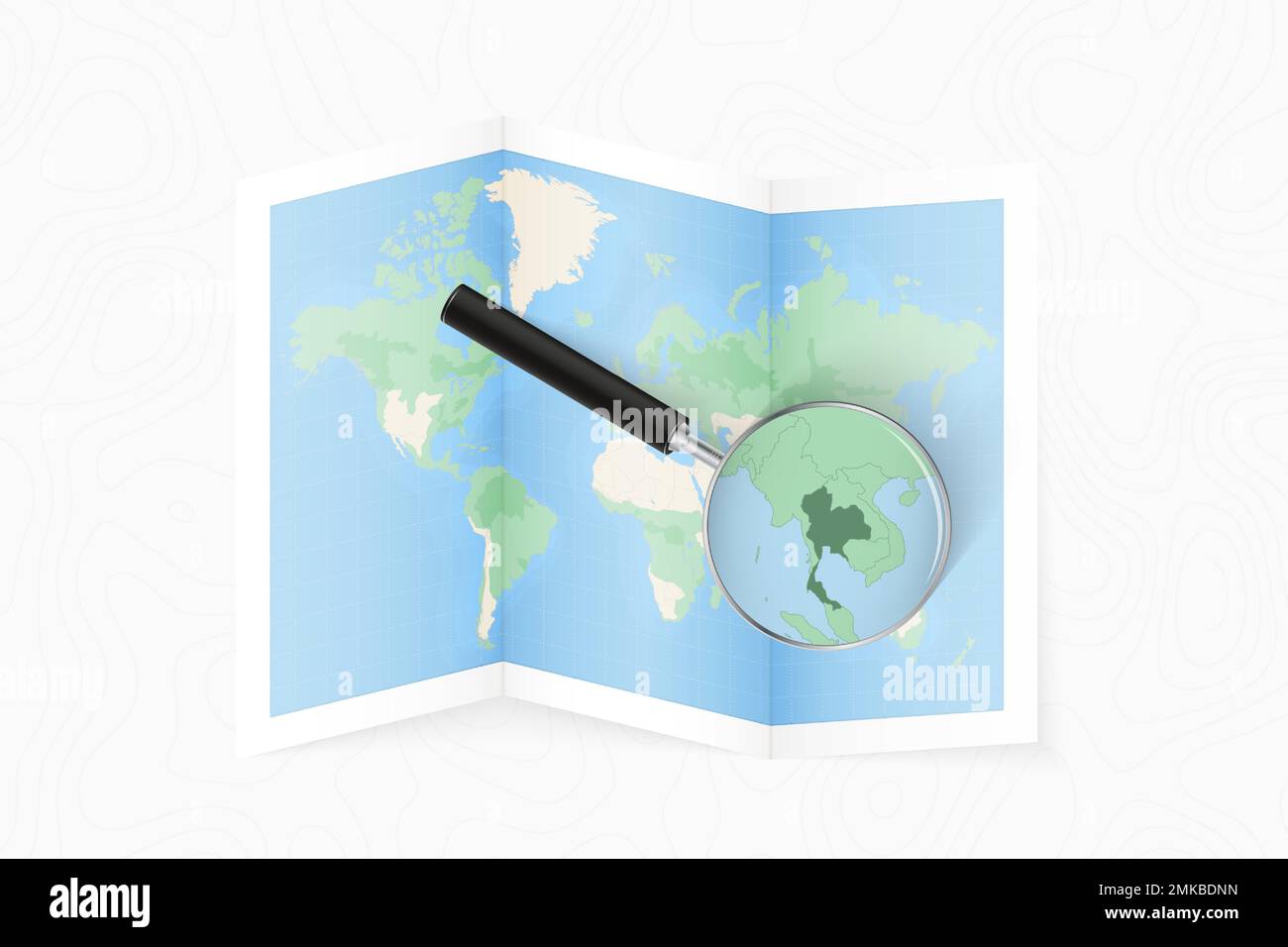 Enlarge Thailand with a magnifying glass on a folded map of the world. Vector paper map Stock ...