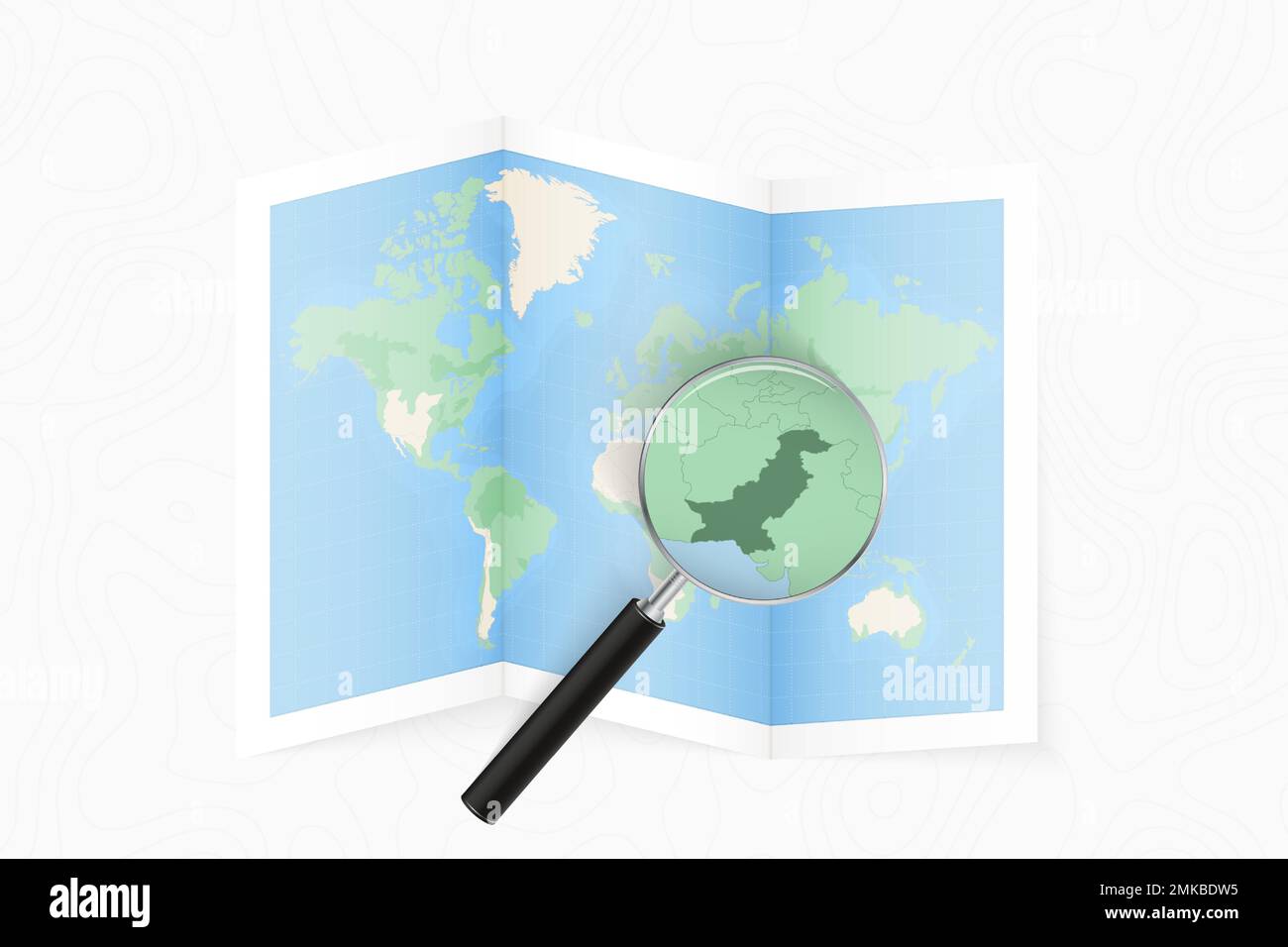 Enlarge Pakistan with a magnifying glass on a folded map of the world. Vector paper map Stock ...