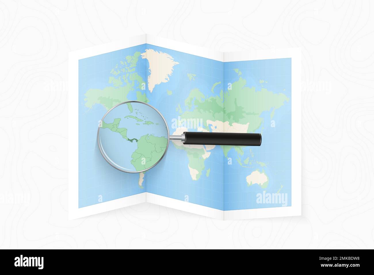 Enlarge Panama with a magnifying glass on a folded map of the world. Vector paper map Stock ...