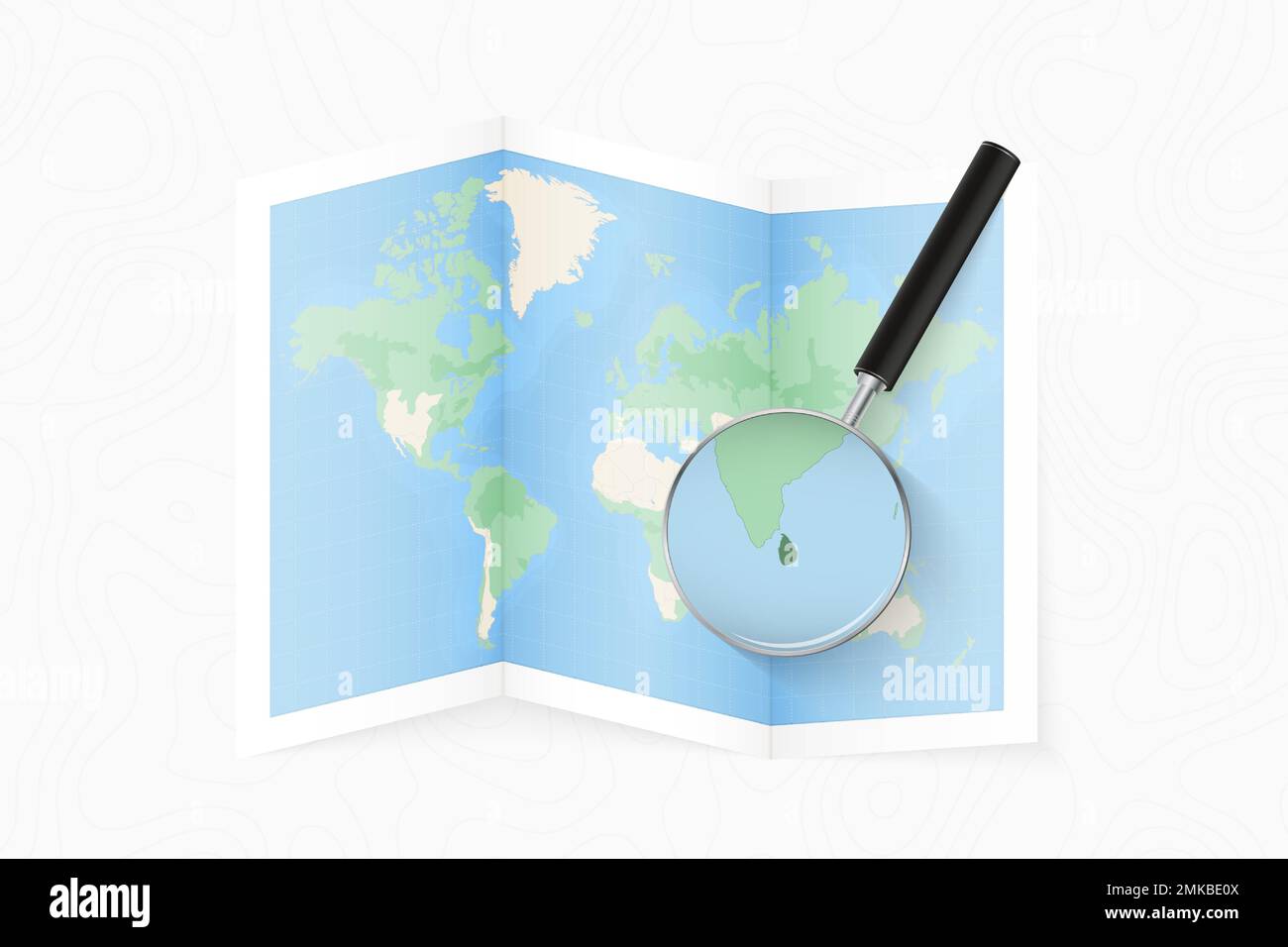 Enlarge Sri Lanka with a magnifying glass on a folded map of the world ...