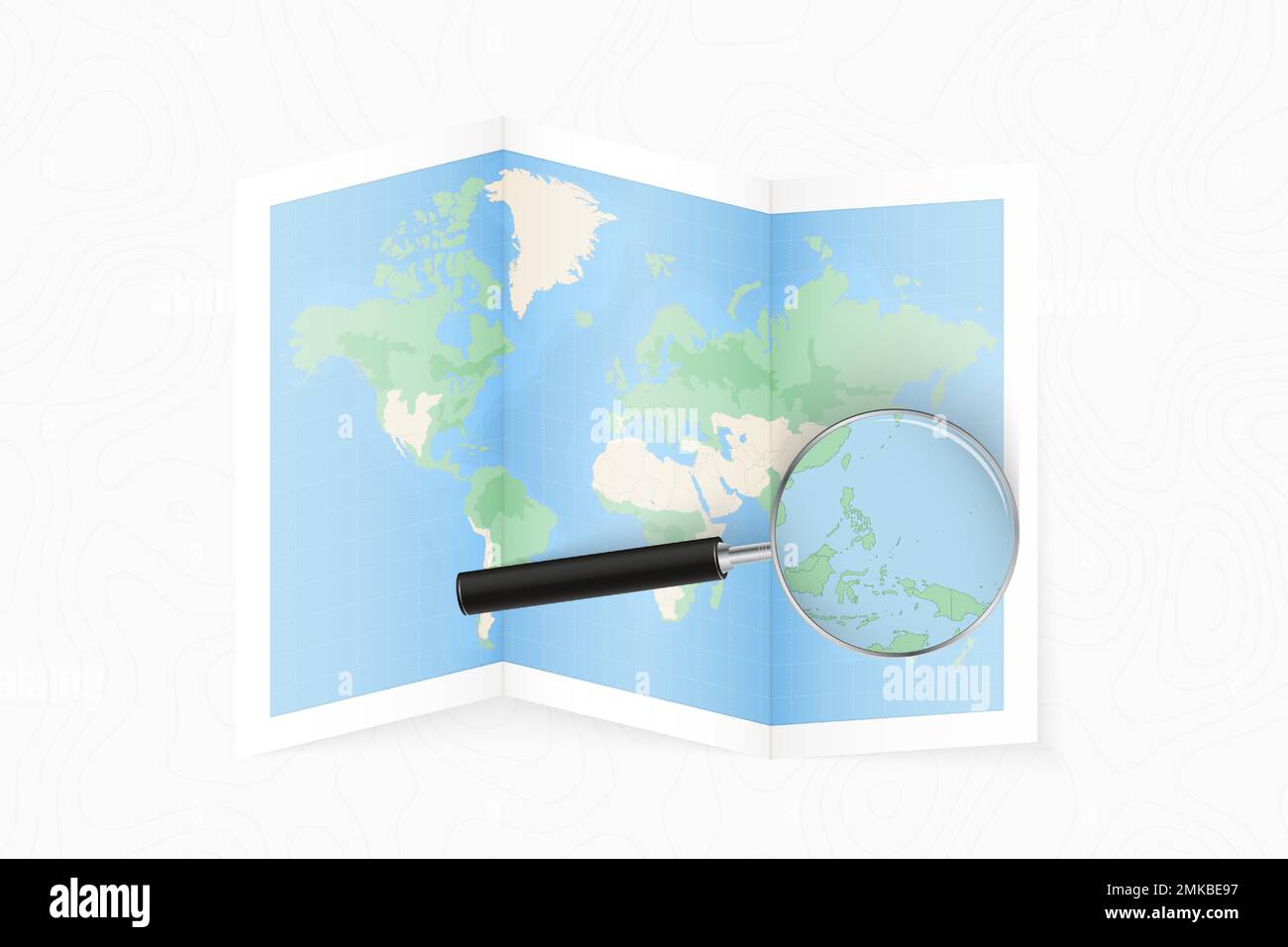 Enlarge Palau with a magnifying glass on a folded map of the world. Vector paper map Stock ...