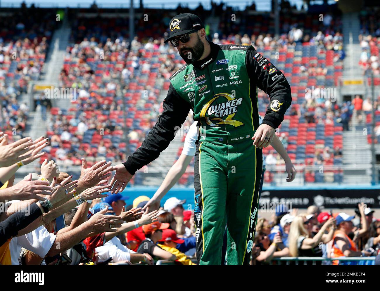 Paul Menard is greeted by fans during driver introductions prior to the ...