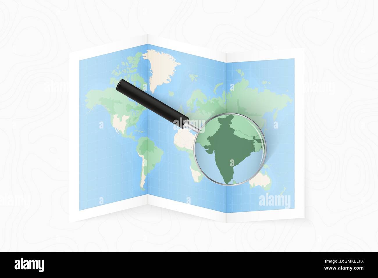 Enlarge India with a magnifying glass on a folded map of the world ...